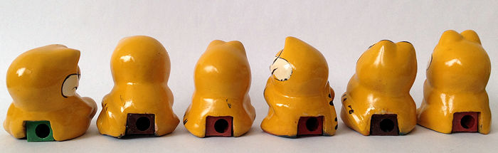 6 Different Garfield ceramic pencil sharpeners
