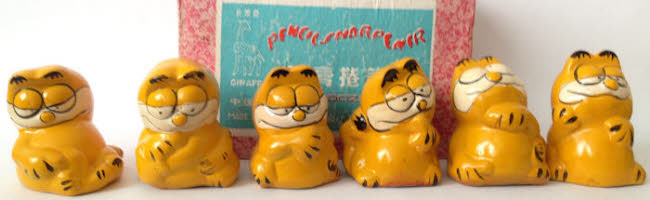 6 Different Garfield ceramic pencil sharpeners